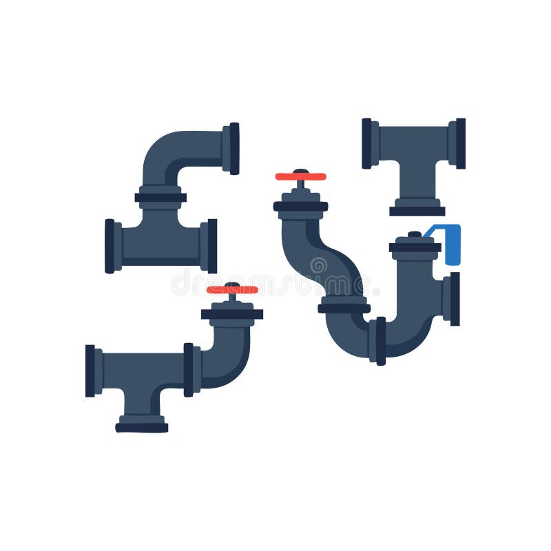 Plumbing Pipe Connectors with Valves and Elbow Joints Vector ...