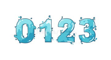 Water Splash Style Numbers Zero One Two Three Blue Color Vector ...