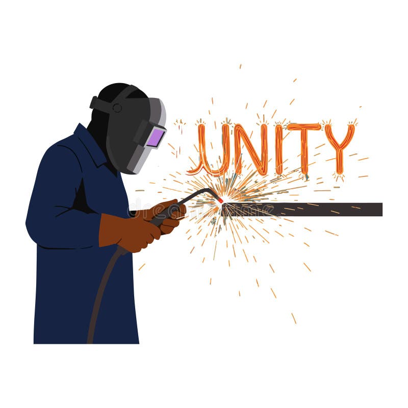 Welder Creating Unity Word with Sparks in Industrial Welding Process ...