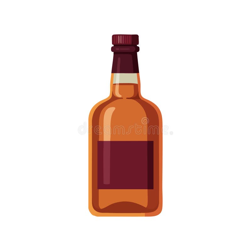 Whiskey Bottle with Dark Red Label and Maroon Cap Vector Illustration ...
