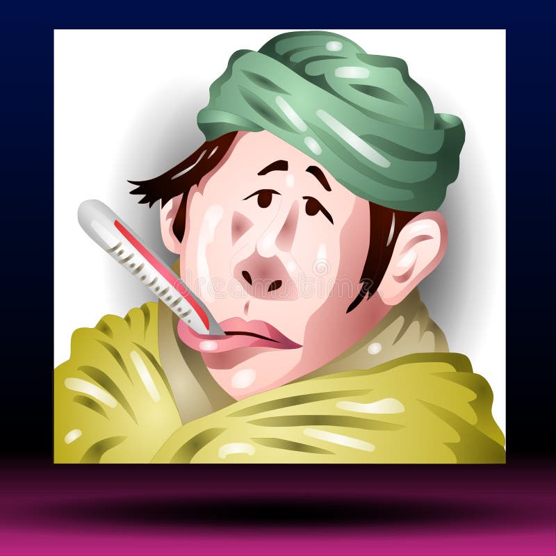 Vector Illustration of the Sick Man - Sick Man Character Measuring ...