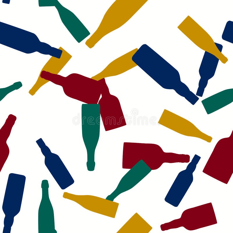 Vector Illustration of Silhouette Alcohol Bottle Background. Seamless ...