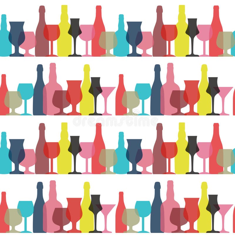 Vector Illustration of Silhouette Alcohol Bottle Seamless Patter Stock ...