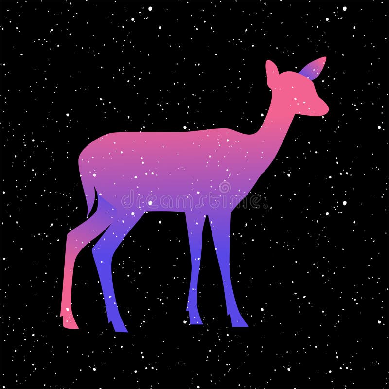 Vector Illustration Silhouette of Gradient Deer or Doe on a Black Grain ...