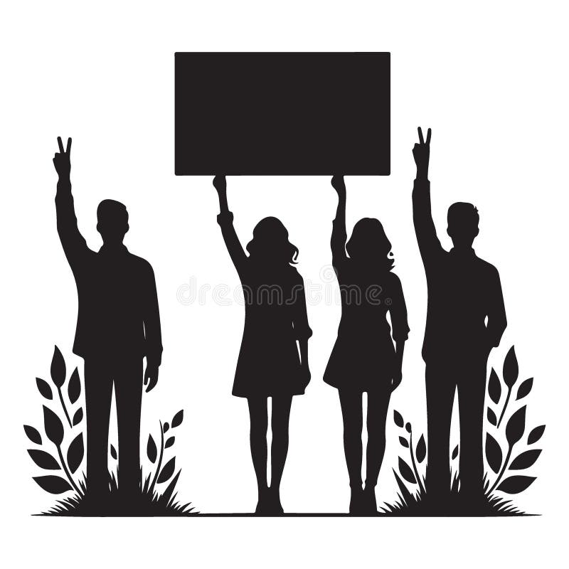 Silhouette of Protesting People with Signs Vector Illustration Image ...