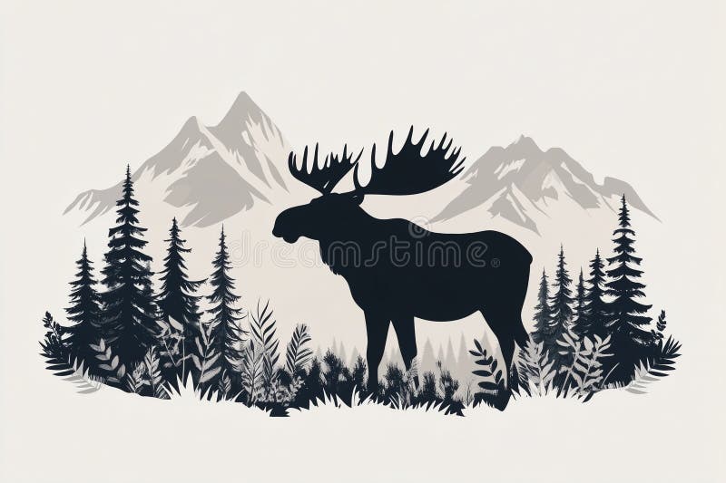 A Vector Illustration of the Silhouette of a Moose in Front of ...