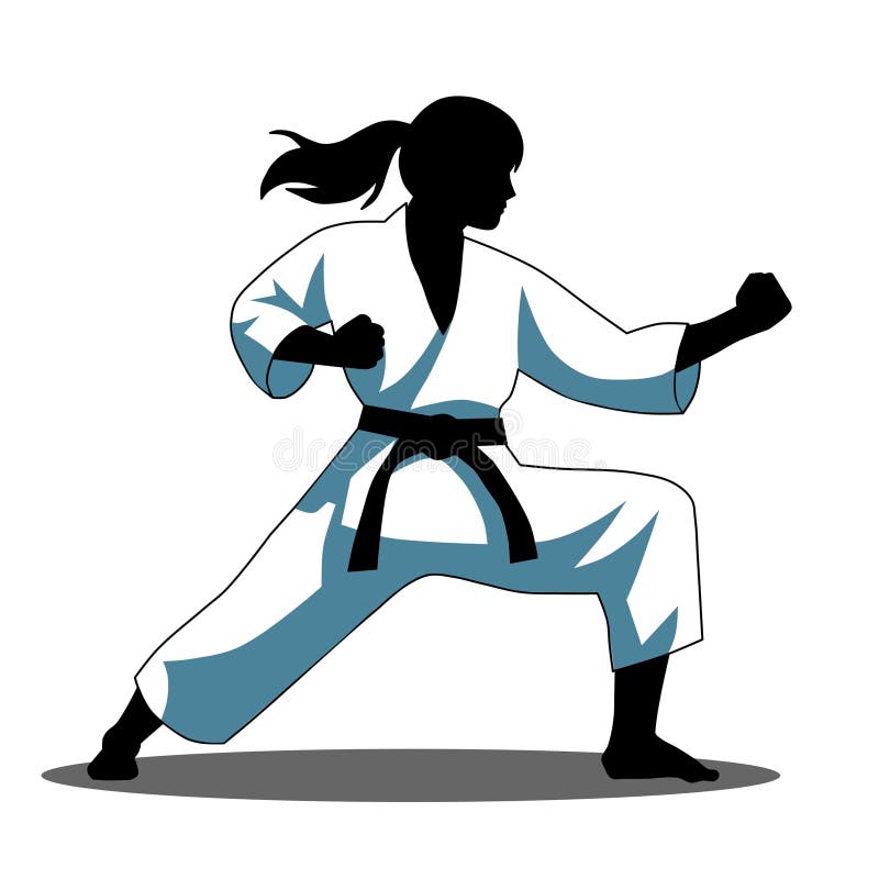 Vector Illustration of a Silhouette of a Woman Doing Karate in a Flat ...