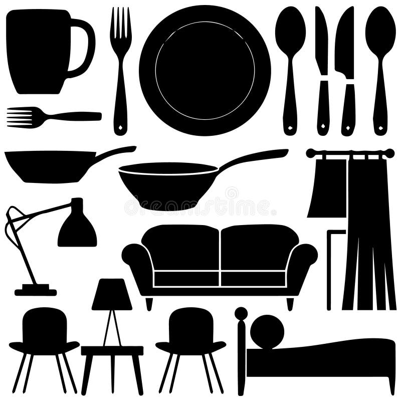 Vector Illustration of Silhouettes of Various Household Objects. Stock ...