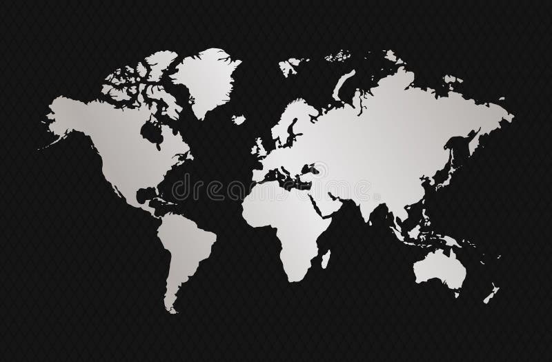 Vector Illustration of Silver Colored World Map on Black Background ...