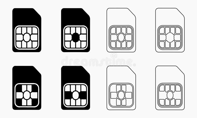 Vector Illustration of SIM Card Icons in Black and White Stock Vector ...