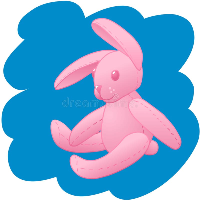 Vector Illustration of a Sitting Pink Plush Rabbit on a Blue Background ...