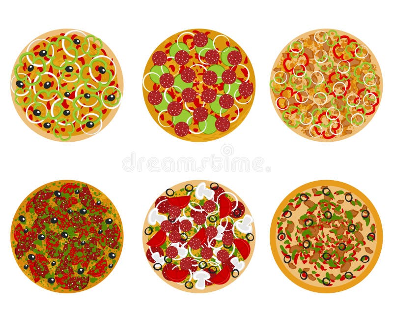 Types of Pizza and Basic Ingredients Stock Vector - Illustration of ...