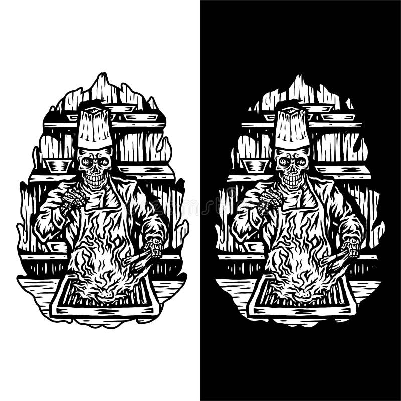 Vector Illustration of Skeleton Chef Grilling Meat Stock Illustration ...