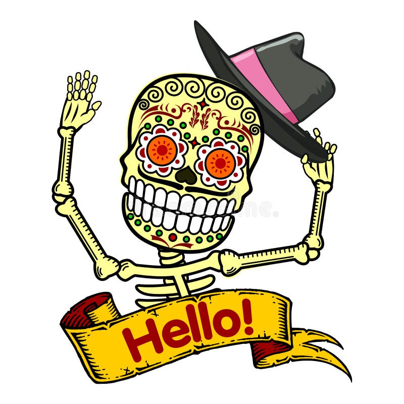 Hello skeleton stock illustration. Illustration of waving - 10748947