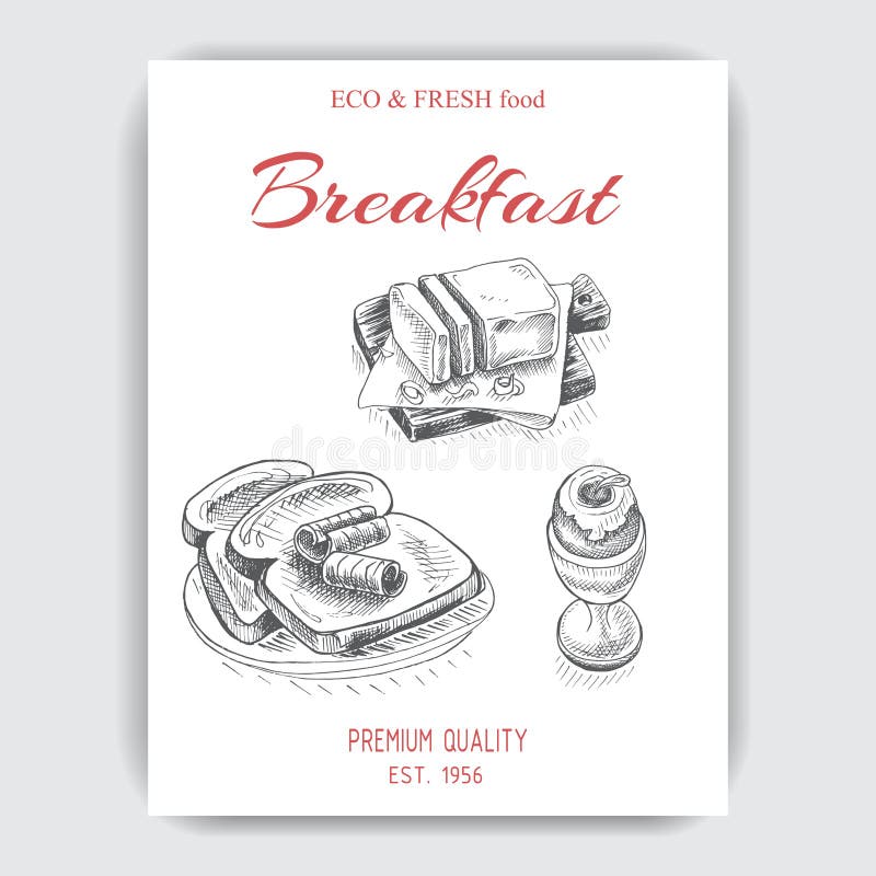Vector Illustration Sketch - Breakfast. Card Menu Brunch. Design ...