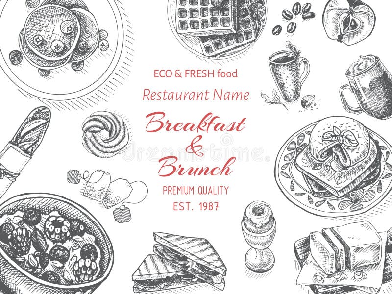 Vector Illustration Sketch - Breakfast. Card Menu Brunch. Design ...