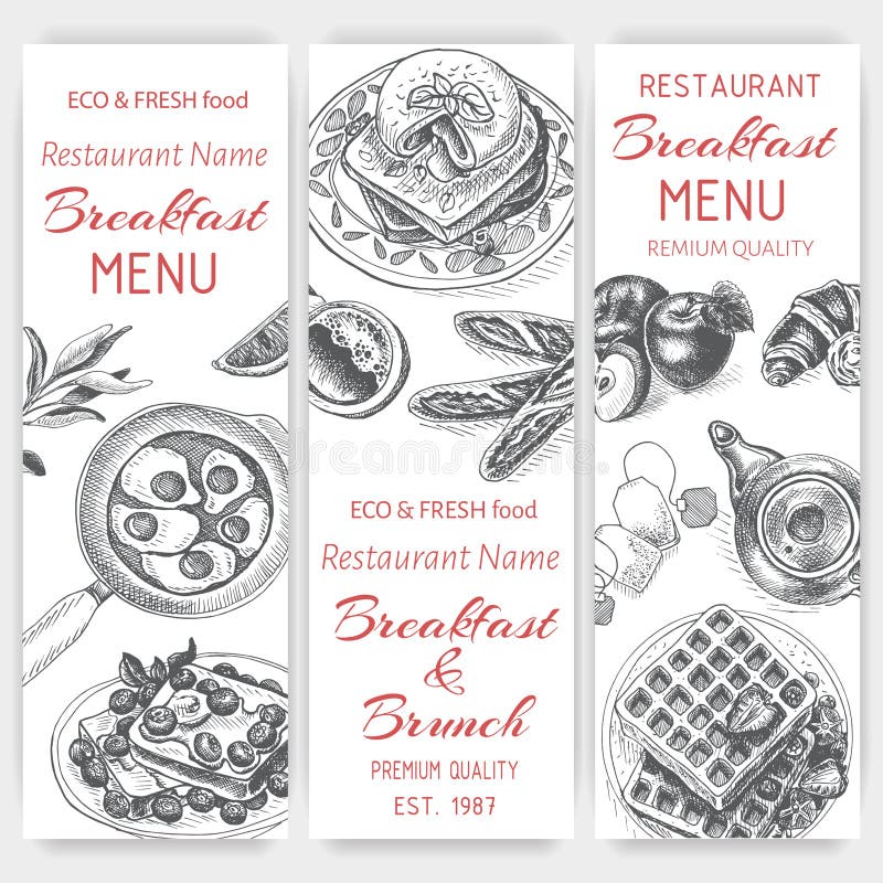 Vector Illustration Sketch - Breakfast. Card Menu Brunch. Design ...