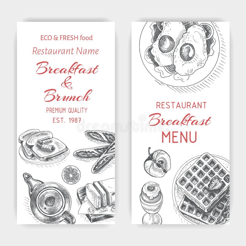 Vector Illustration Sketch - Breakfast. Card Menu Brunch. Design ...
