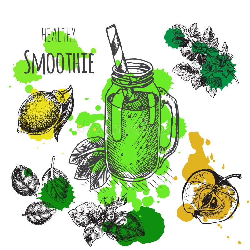 Vector Illustration Sketch - Detox. Smoothies Vintage Design Banner ...