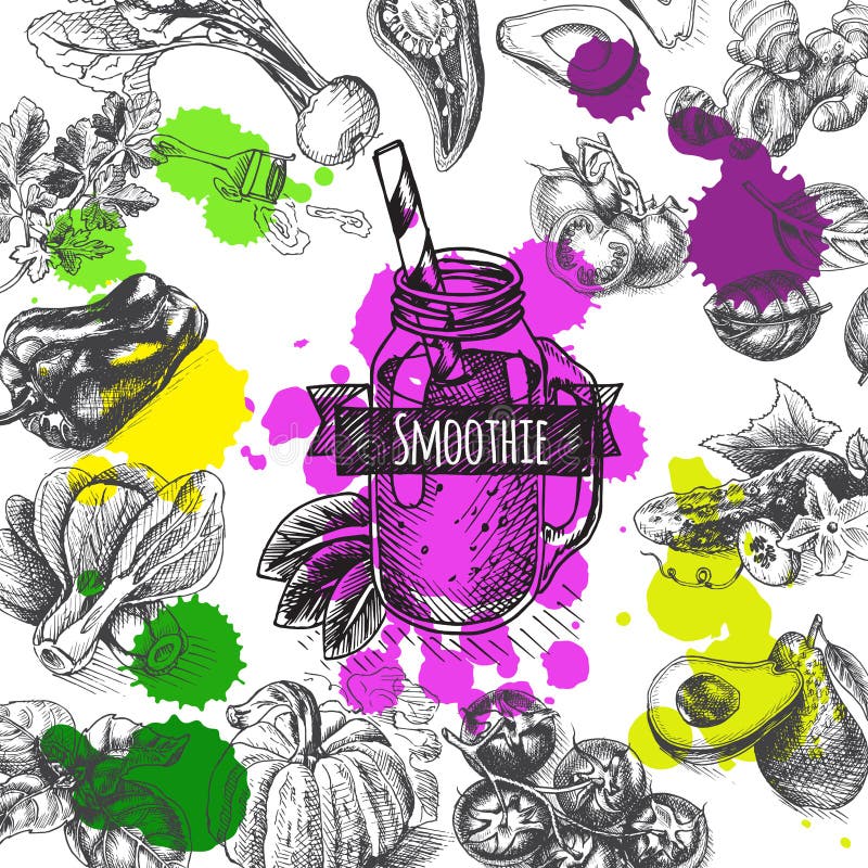 Vector Illustration Sketch - Detox. Smoothies Vintage Design Banner ...