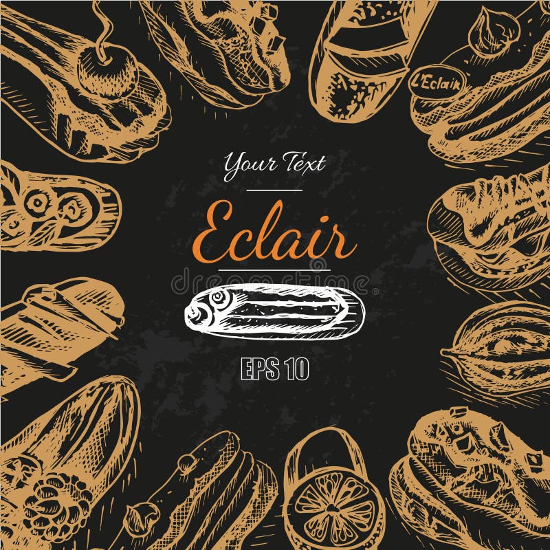 Vector Illustration Sketch Eclair. Card Menu Profiterole Stock ...