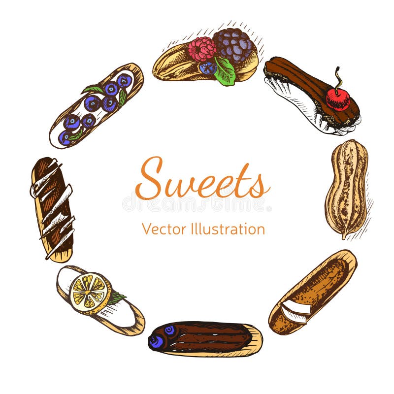 Vector Illustration Sketch Eclair. Card Menu Profiterole Stock ...