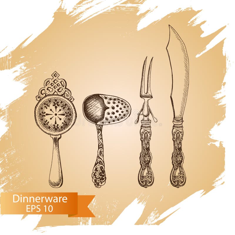 Vector Illustration Sketch - Tableware. Dinnerware Stock Illustration ...