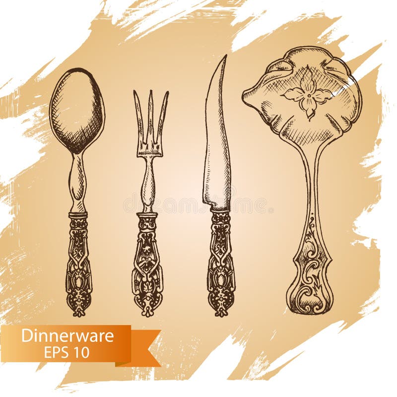 Vector Illustration Sketch - Tableware. Dinnerware Stock Illustration ...