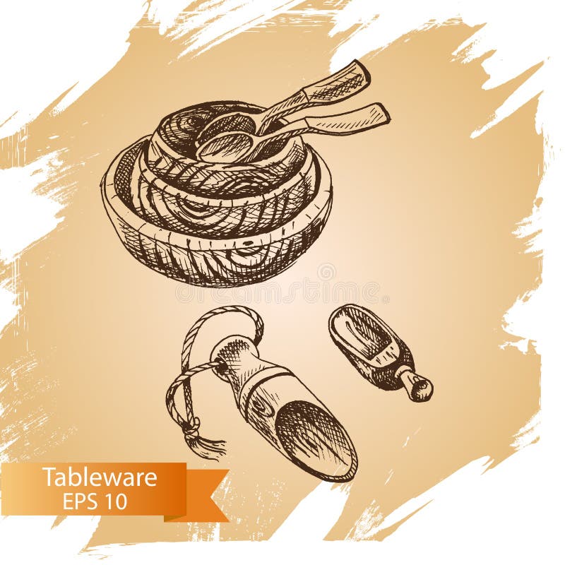 Vector Illustration Sketch - Tableware. Dinnerware Stock Illustration ...