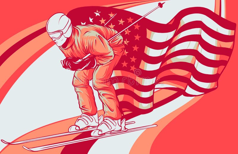 Vector Illustration of Skiing Man with American Flag Stock Vector ...