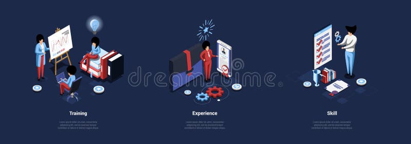 Vector Illustration on Skills Gaining Process Concept. Three Separate ...