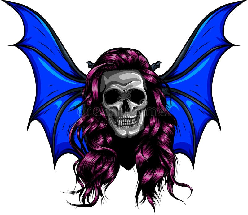 Vector Illustration of Skull and Bat Wing on White Background. Digital ...