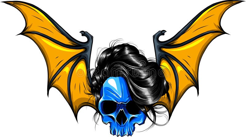 Vector Illustration of Skull and Bat Wing on White Background. Digital ...