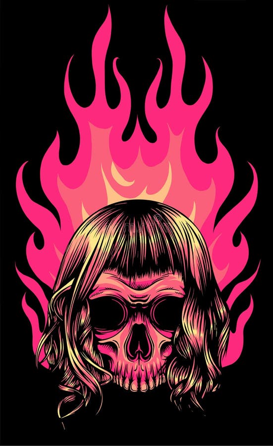 Vector Illustration of Skull Falling with Fire Flame Stock Vector ...