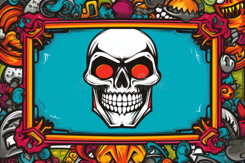Vector Illustration of a Skull with a Frame on a Colorful Background ...