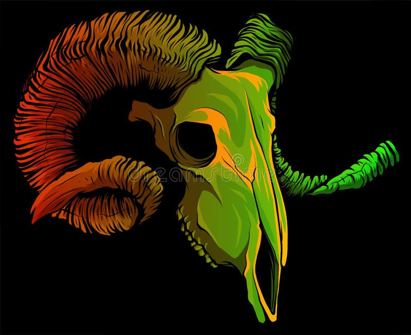 Vector Illustration of Skull Goat on Black Background Stock Vector ...