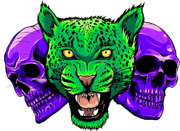Vector Illustration Skulls Head with Leopard. Digital Hand Draw Stock ...