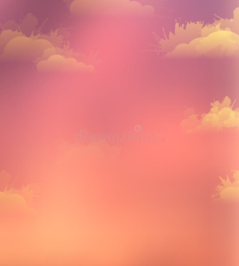 Vector Illustration of Sky and Clouds with Watercolor Splashes. Sunset ...