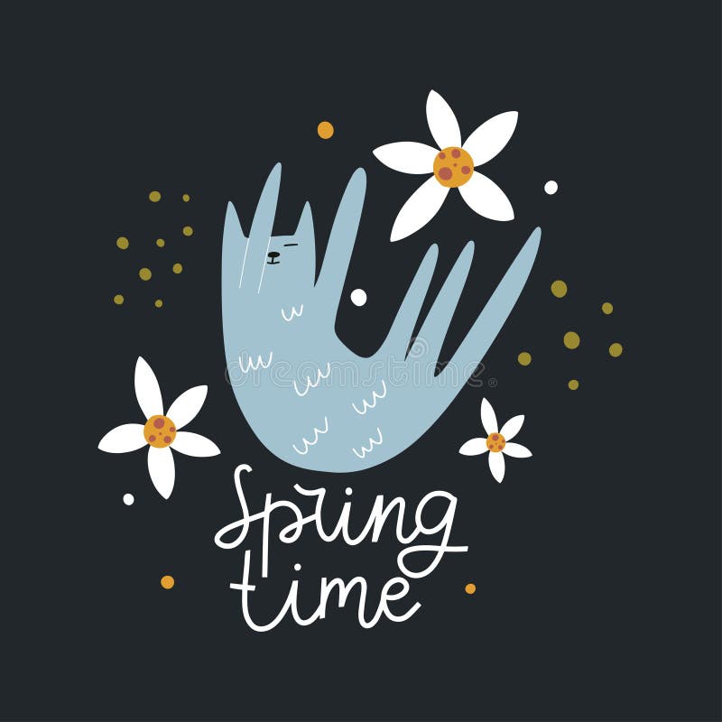 Vector Illustration with Sleeping Cat. Spring Time Stock Vector ...