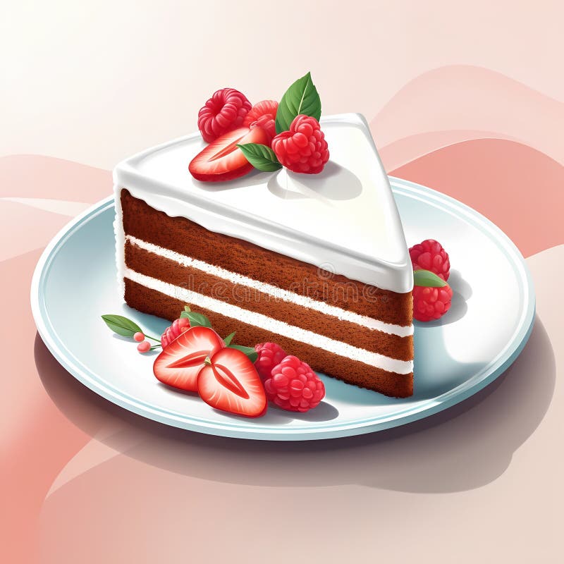 Vector Illustration of a Slice of Chocolate Cake with Raspberries on a ...