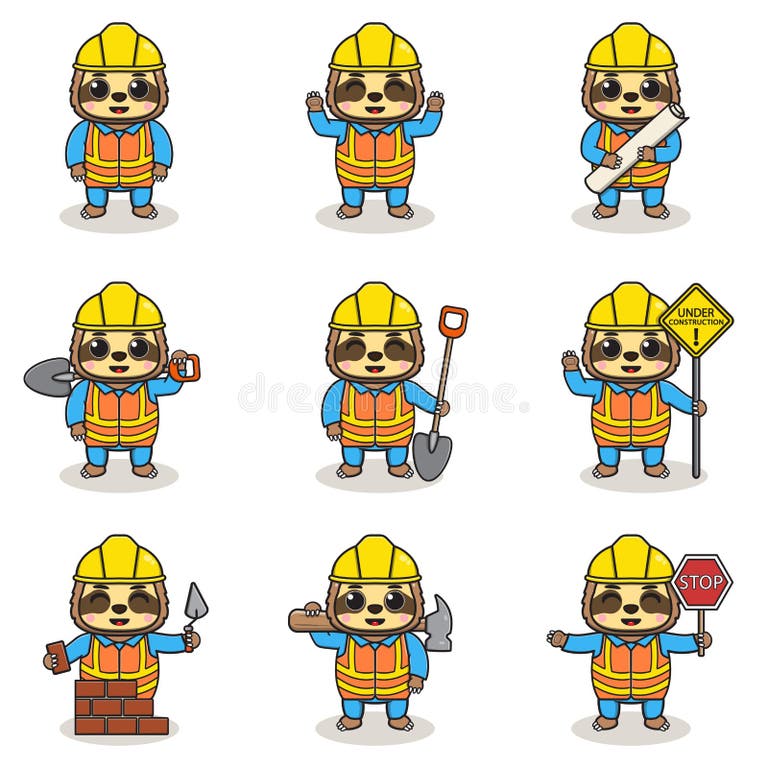 Vector Illustration of Sloth Character at Construction Site Stock ...