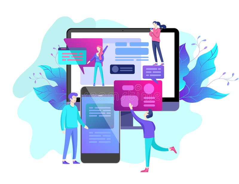 Vector Illustration, Small People are Working on Creating a Website ...