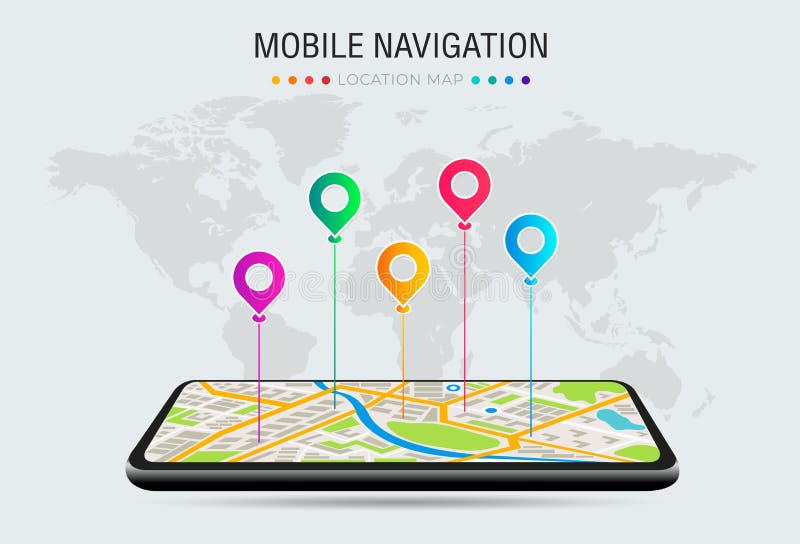 Vector Illustration of Smartphone with Mobile Navigation App on Screen ...