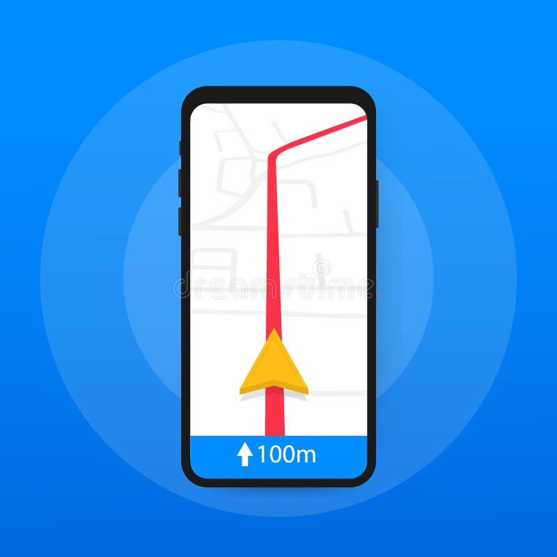 Vector Illustration of Smartphone with Mobile Navigation App on Screen ...