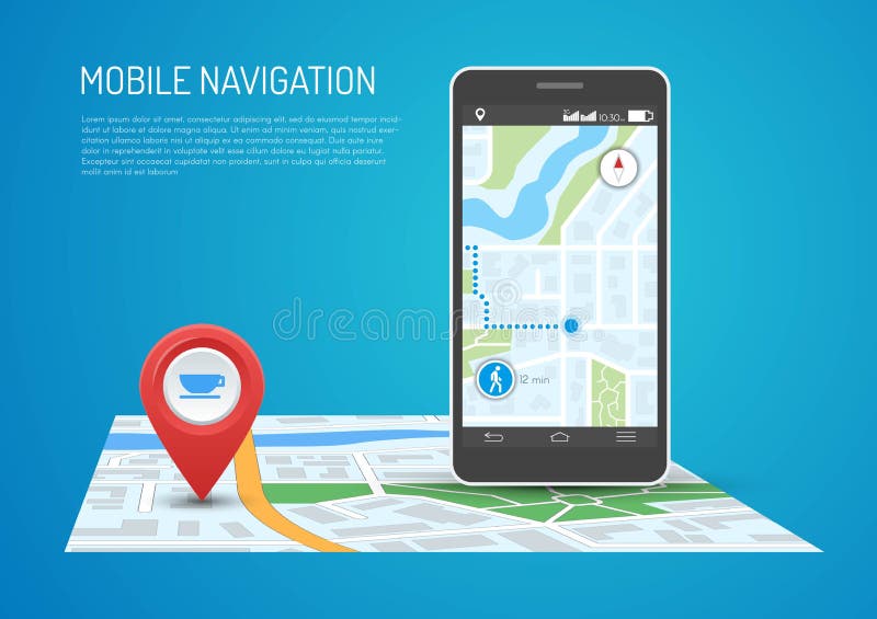 Mobile Navigation Concept Vector Illustration. Hand Holding Smartphone ...