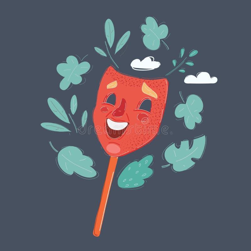 Vector Illustration of Smile Comedy Red Mask with Handle on Dark ...