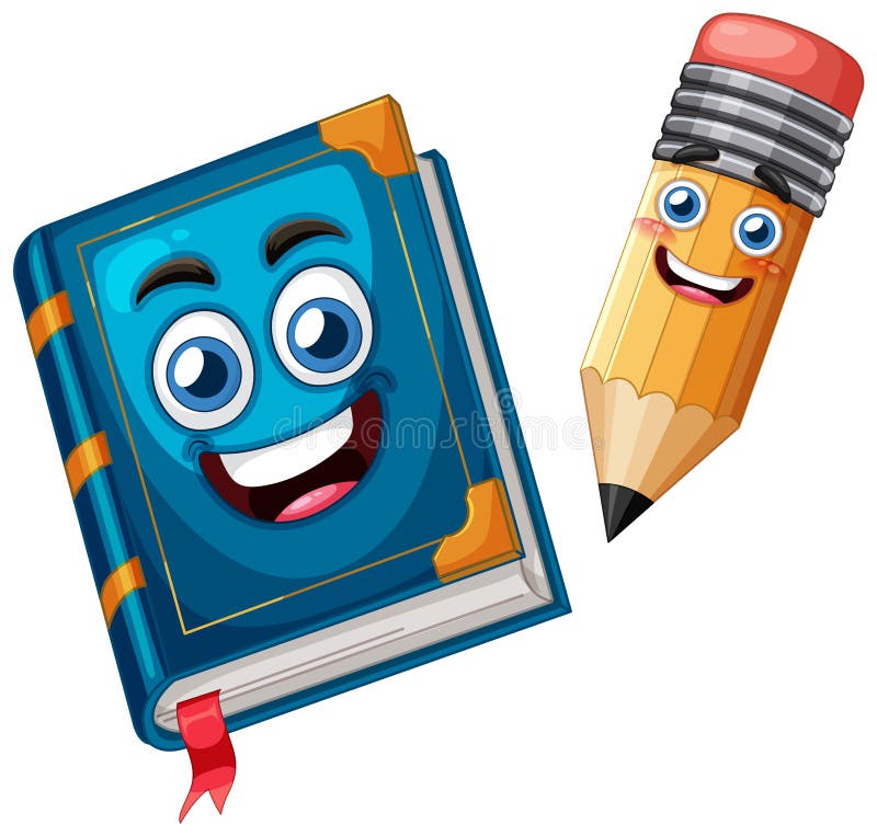 Vector Illustration of a Smiling Book and Pencil Stock Vector ...