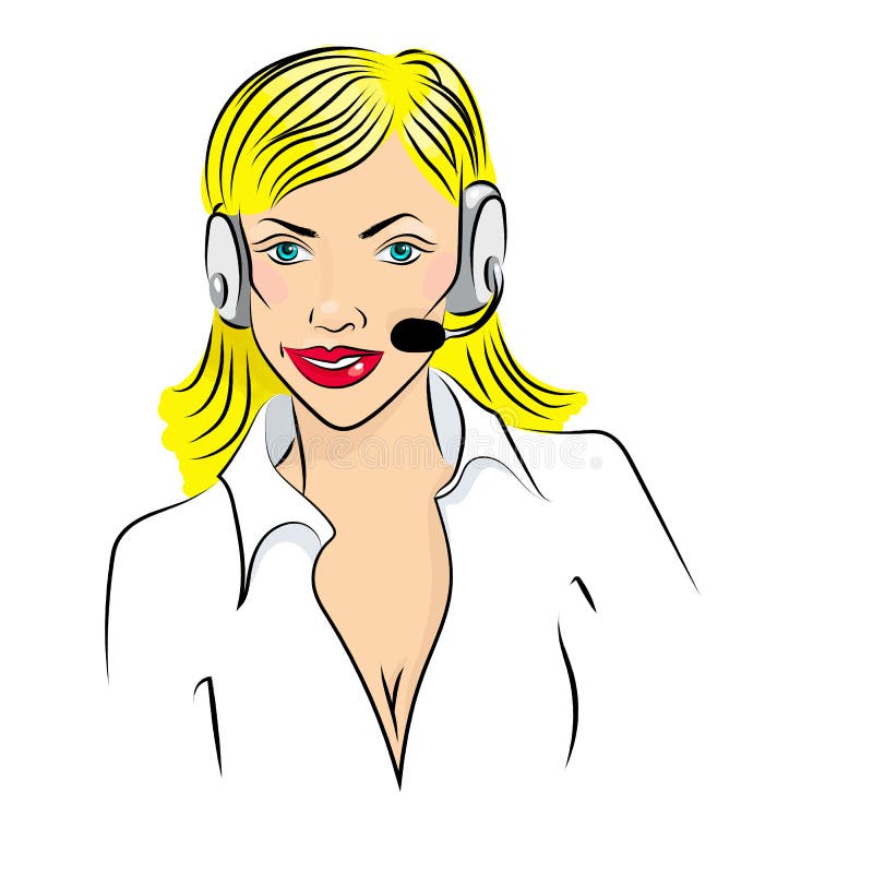 Vector Illustration of Smiling Cute Woman Working As Telephone Operator ...