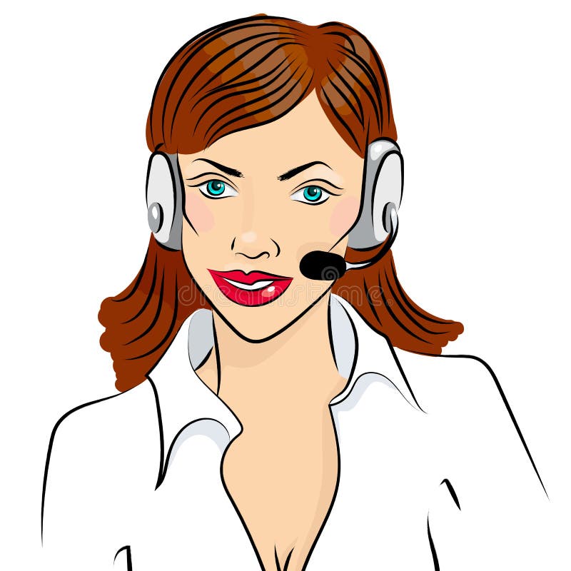 Vector Illustration of Smiling Cute Woman Working As Telephone Operator ...