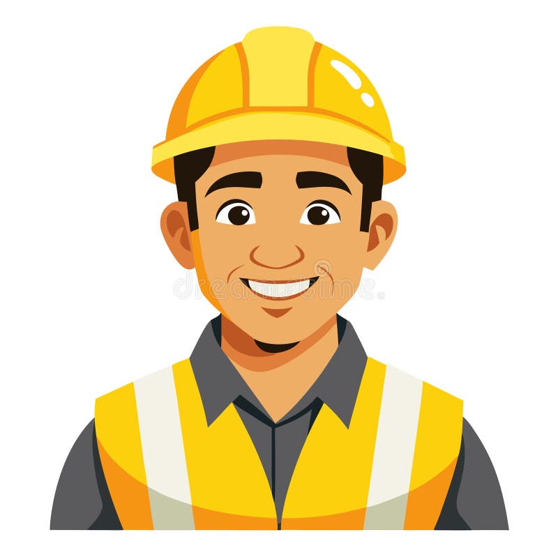 A Smiling Male Worker in Yellow Hard Hat Stock Vector - Illustration of ...